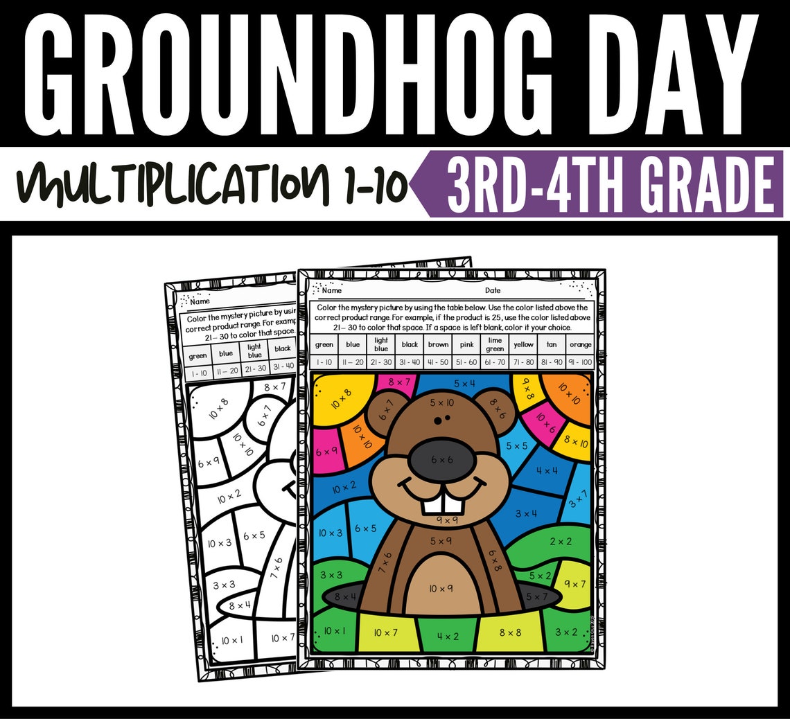 Groundhog Day Color by Number Multiplication Worksheets for 3rd Grade ...