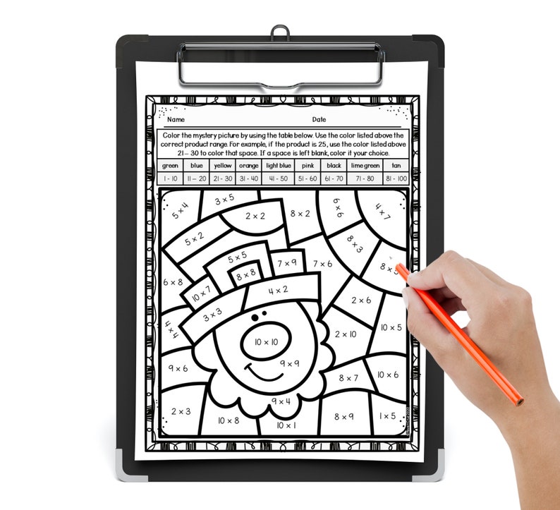 St Patrick's Day Color by Number Leprechaun Pot of Gold Multiplication ...