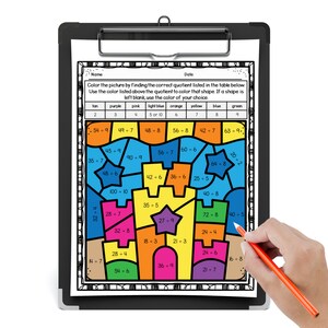 Beach Themed Division Color by Number Worksheets for 3rd Grade and 4th ...