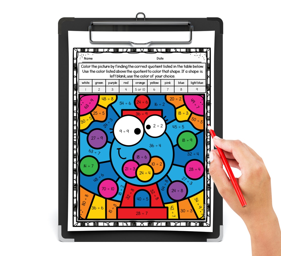 Sweet Treats Division Color by Number Worksheets 3rd Grade and 4th ...