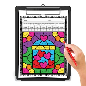 Valentine's Day Color by Number Division Worksheets for 3rd Grade and ...
