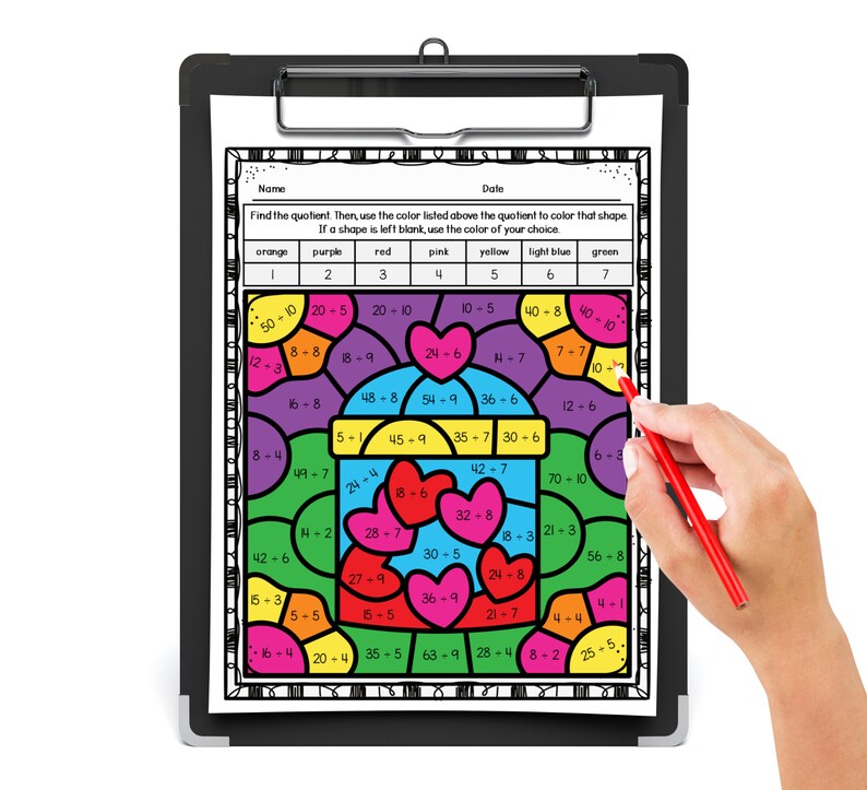 Valentine's Day Color by Number Division Worksheets for 3rd Grade and ...