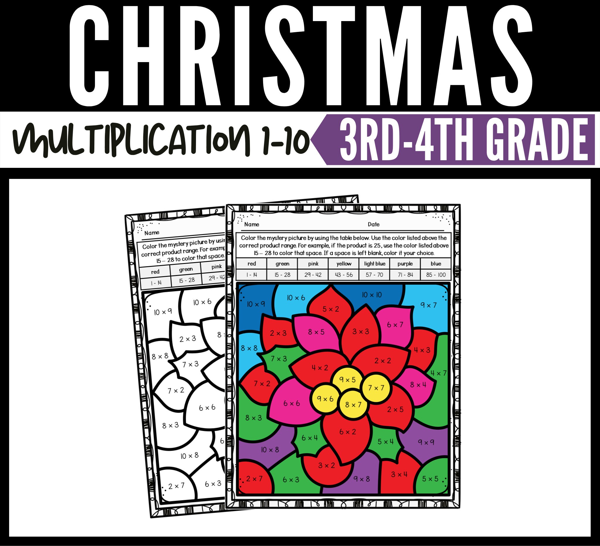 Color by Number Christmas Multiplication Worksheets for 3rd-grade and ...