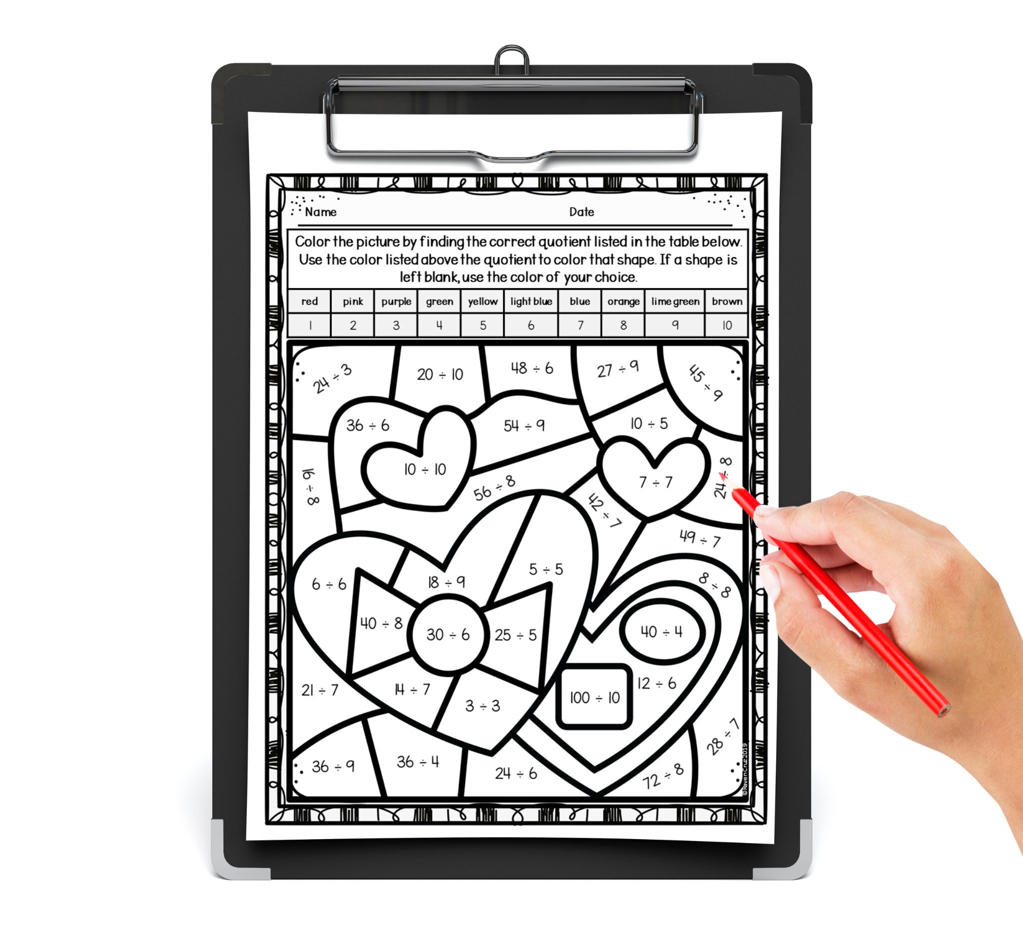 Valentine's Day Color by Number Division Worksheets for 3rd Grade and ...