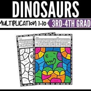 Dinosaur Multiplication Color by Number Worksheets | Fun 3rd Grade ...