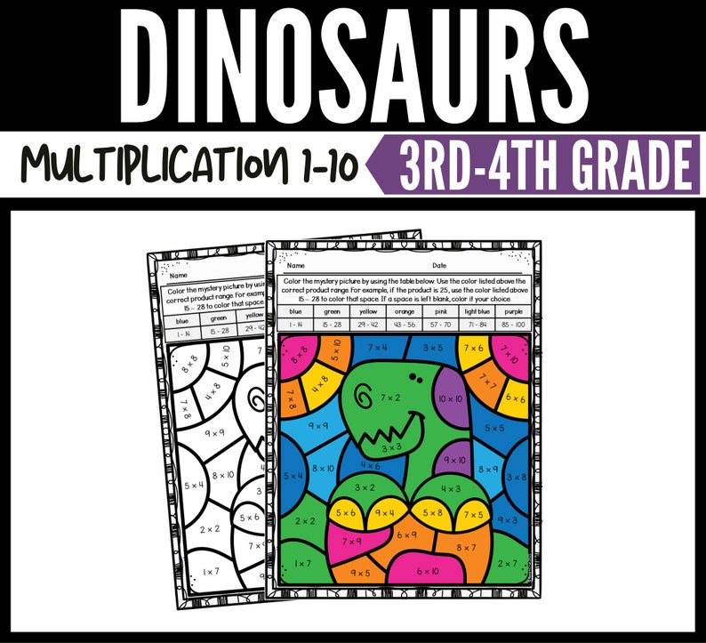 Dinosaur Multiplication Color by Number Worksheets | Fun 3rd Grade ...
