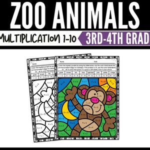 Zoo Animals Multiplication Color by Number Worksheets | 3rd Grade ...