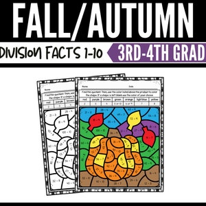 Fall Division Color by Number Worksheets for 3rd Grade and 4th Grade ...