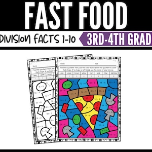 Fast Food Division Color by Number Worksheets | 3rd Grade Division ...