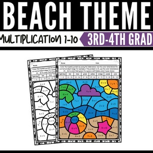Beach Themed Multiplication Color by Number Worksheets for 3rd Grade ...