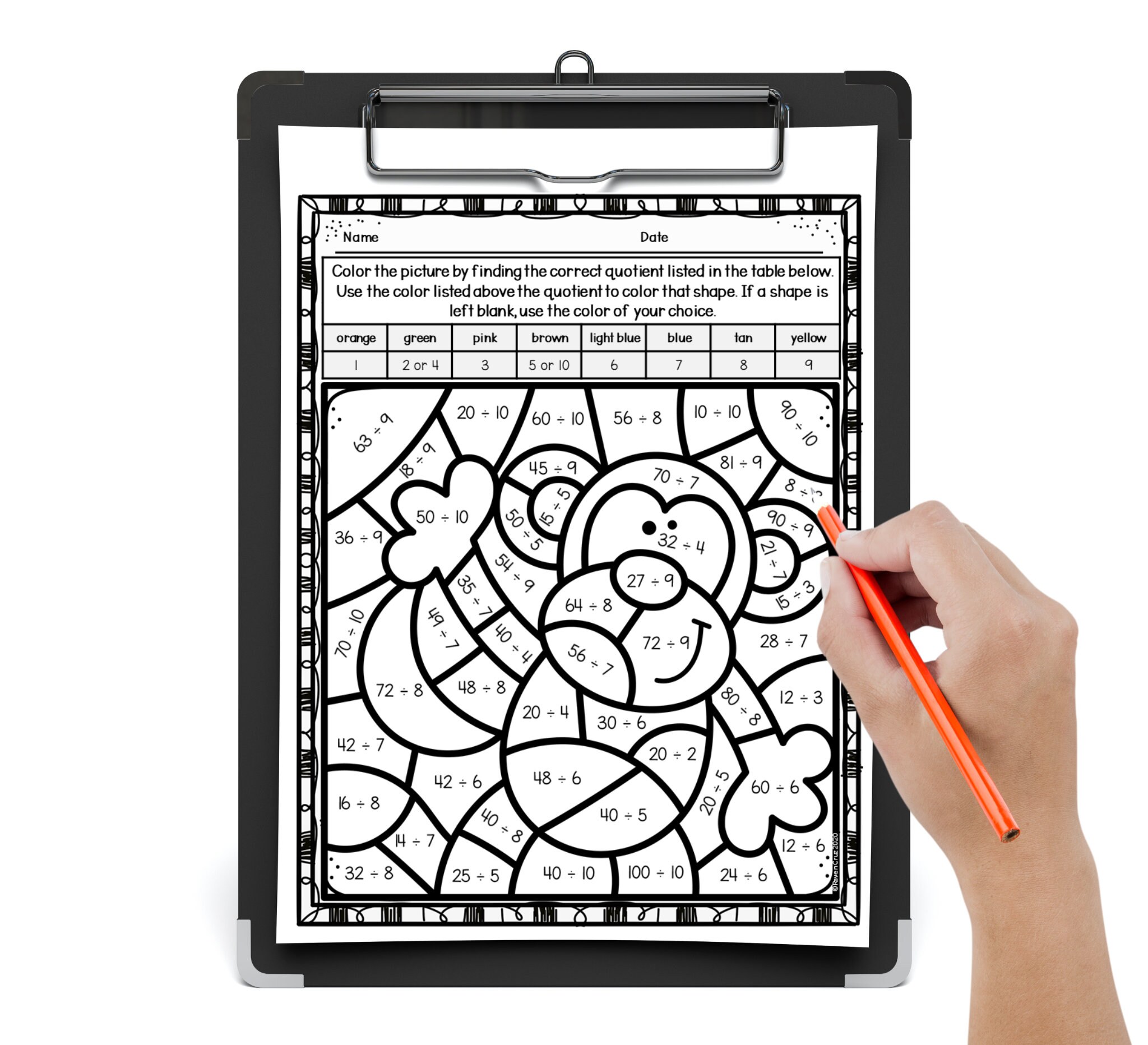 Zoo Animals Division Color by Number Worksheets | 3rd Grade and 4th ...