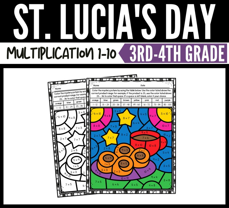 Color by Number for St. Lucia's Day Multiplication - Etsy