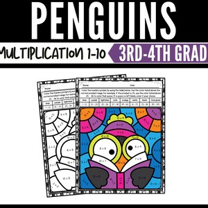 Penguin Multiplication Color by Number Worksheets for 3rd Grade and 4th ...