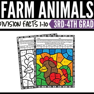 Farm Animals Division Color by Number Worksheets | 3rd Grade Math ...