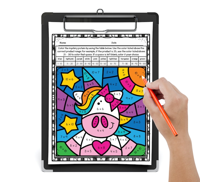 Unicorn Color by Number Multiplication Worksheets 3rd Grade Math ...
