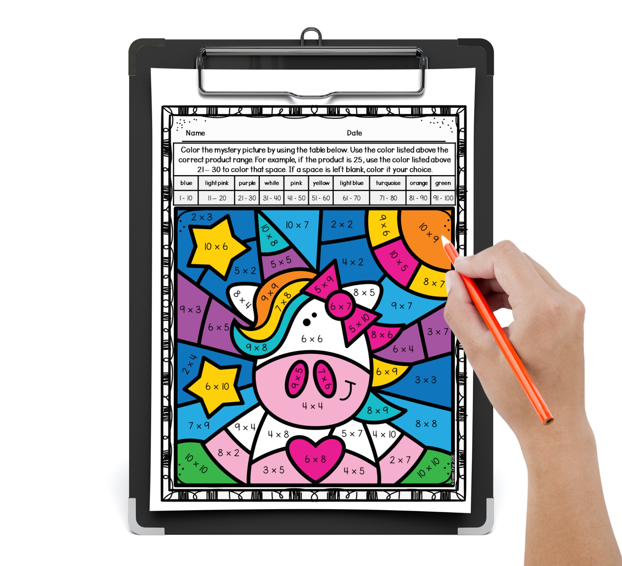 Unicorn Color by Number Multiplication Worksheets 3rd Grade Math ...