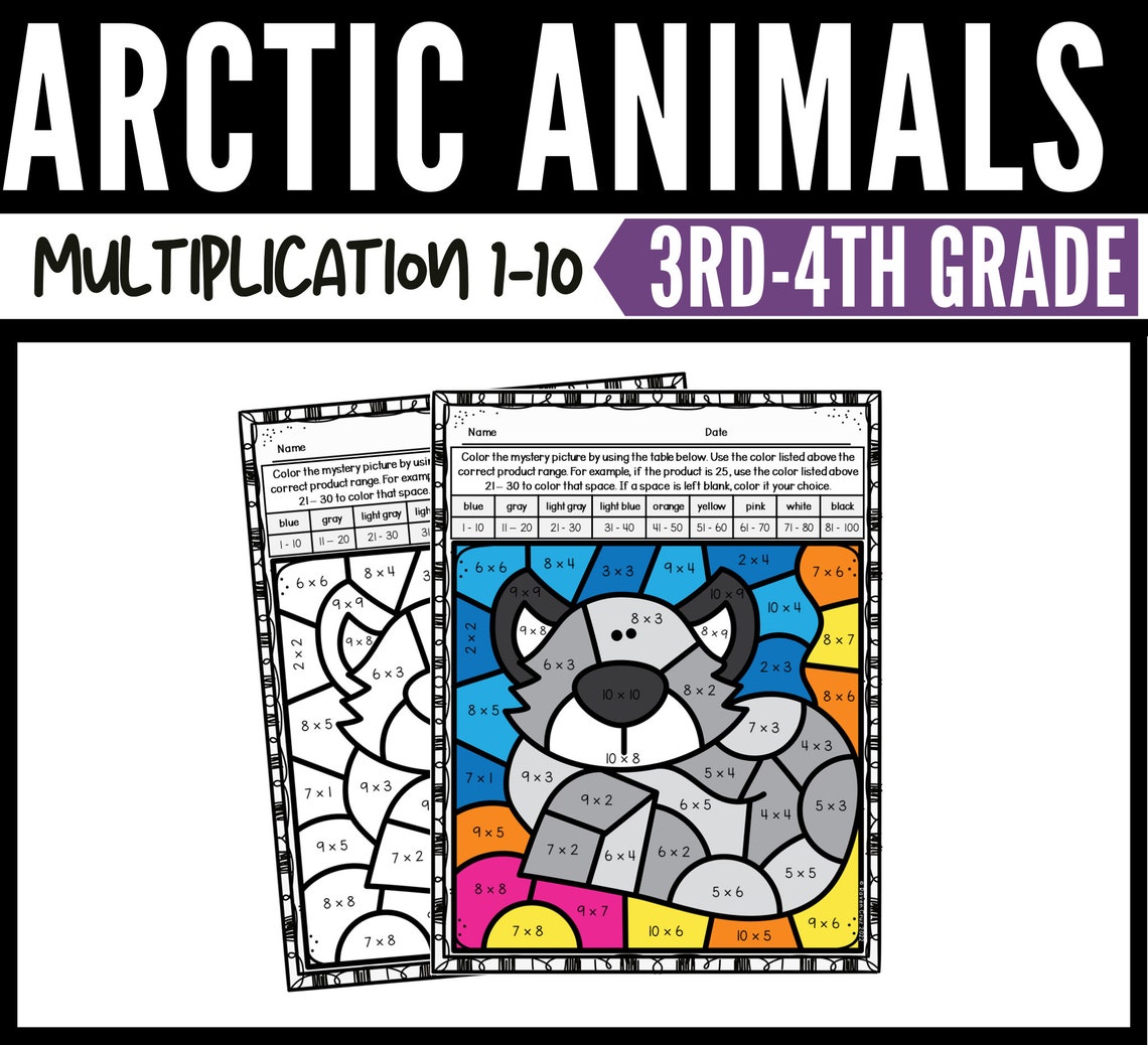 Arctic Animals Multiplication Color by Number Activity for 3rd-grade ...