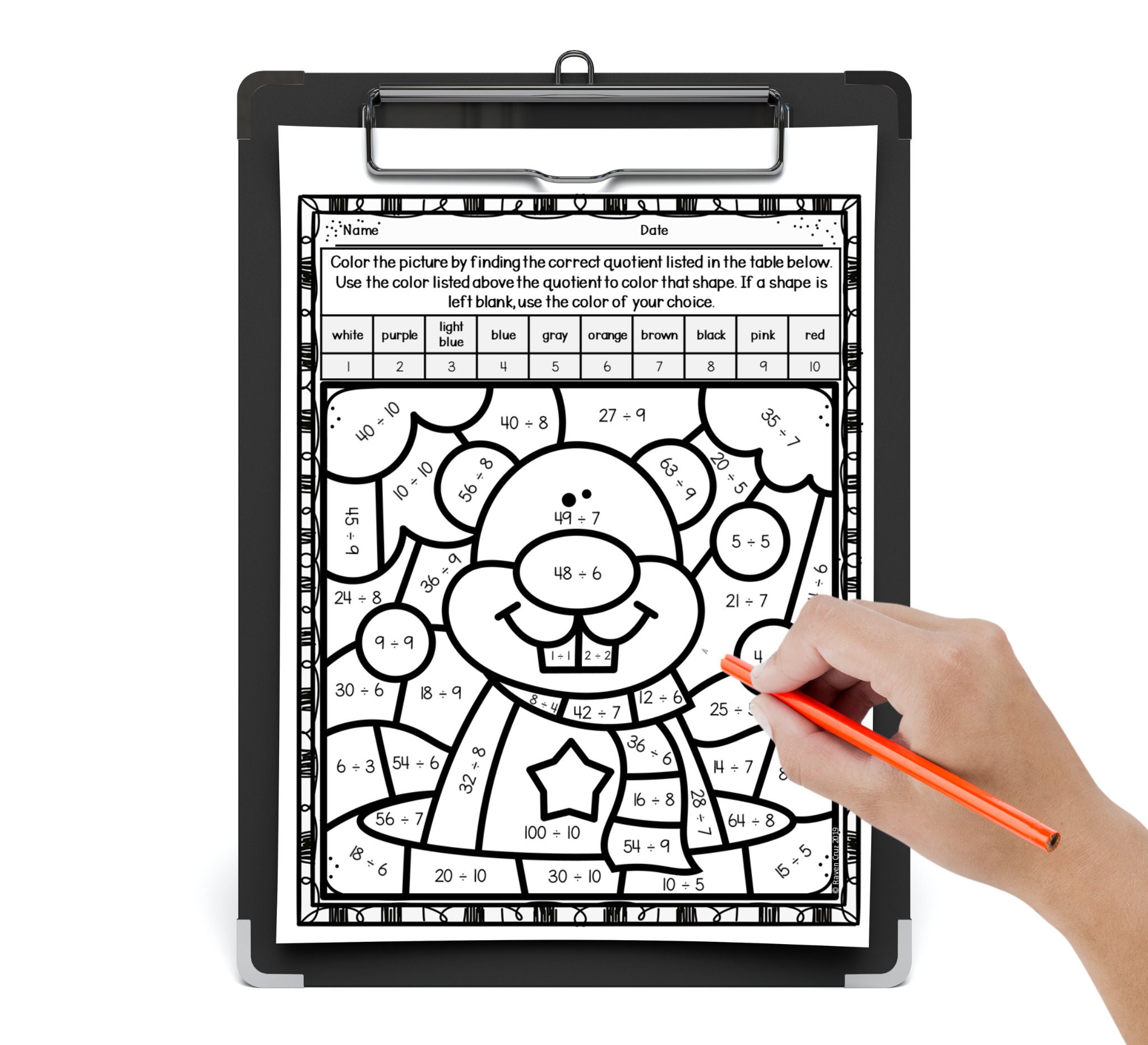 Groundhog Day Division Color by Number Worksheets for 3rd Grade Math ...