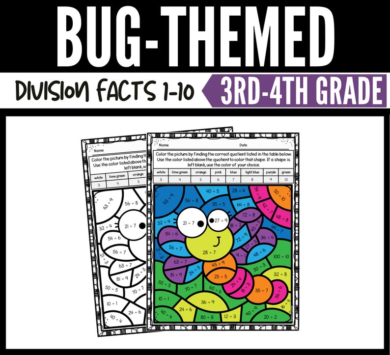 Bugs Division Color by Number Worksheets | 3rd Grade Centers | 4th ...