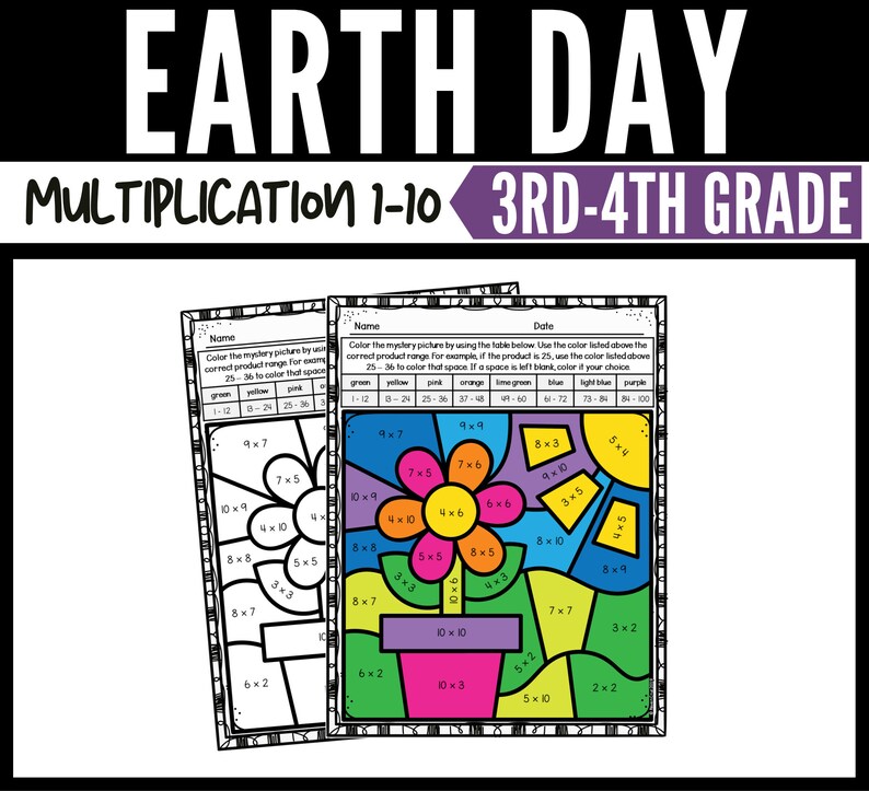 Earth Day Multiplication Color by Number Worksheets for 3rd Grade and ...