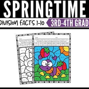 Spring Division Color by Number Worksheets - Etsy