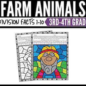 Farm Animals Division Color by Number Worksheets | 3rd Grade Math ...