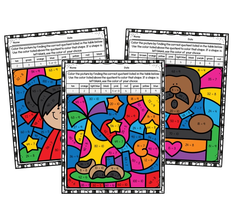 Division Color by Number Worksheets January Holidays New Year Lunar New ...