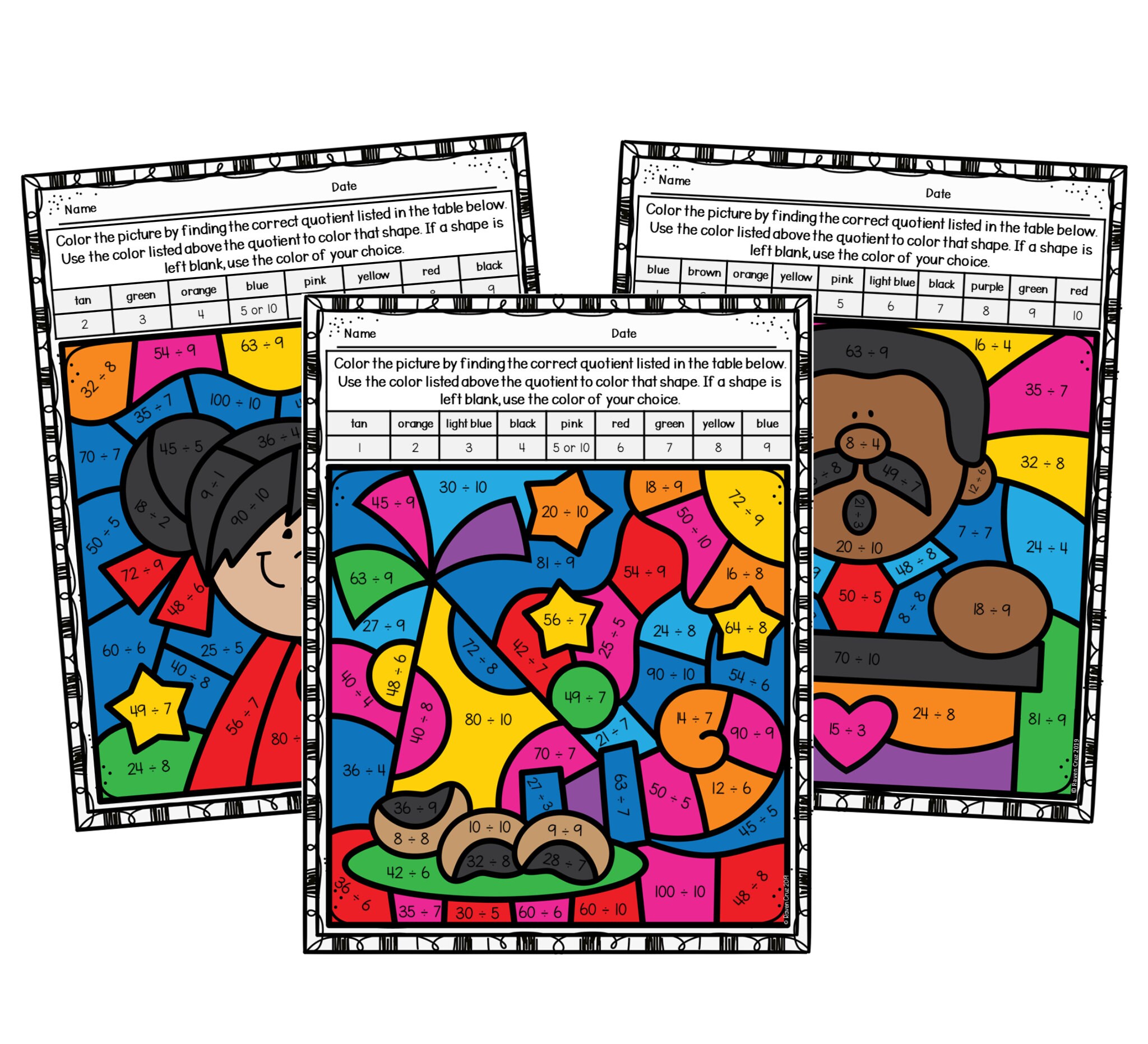 Division Color by Number Worksheets January Holidays New Year Lunar New ...