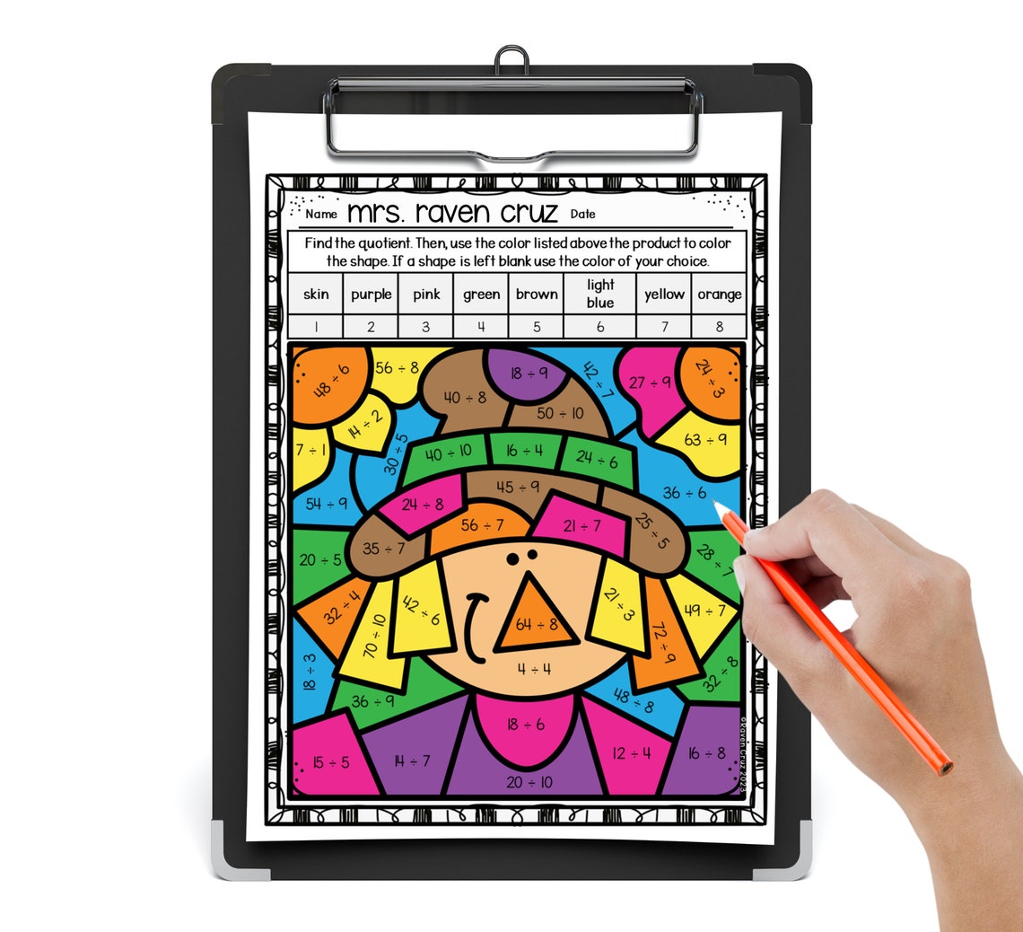 Fall Division Color by Number Worksheets for 3rd Grade and 4th Grade ...