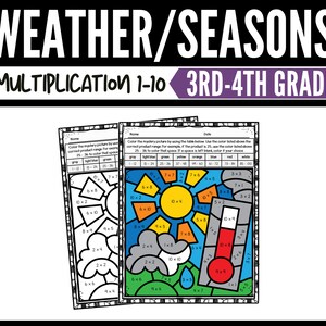 Weather and Season Multiplication Color by Number Worksheets | 3rd ...