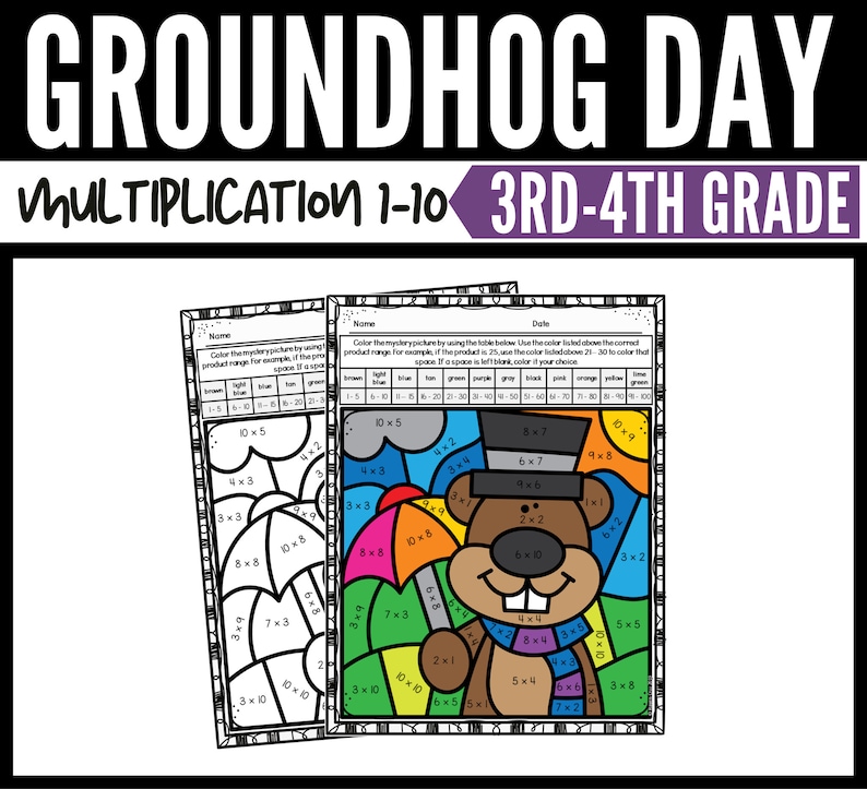Groundhog Day Color by Number Multiplication Worksheets for 3rd Grade ...