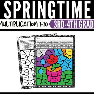 Spring Multiplication Color by Number Worksheets | - Etsy