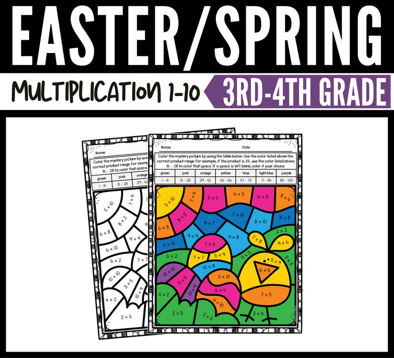 Easter Color by Number Multiplication Worksheets for 3rd Grade and 4th ...