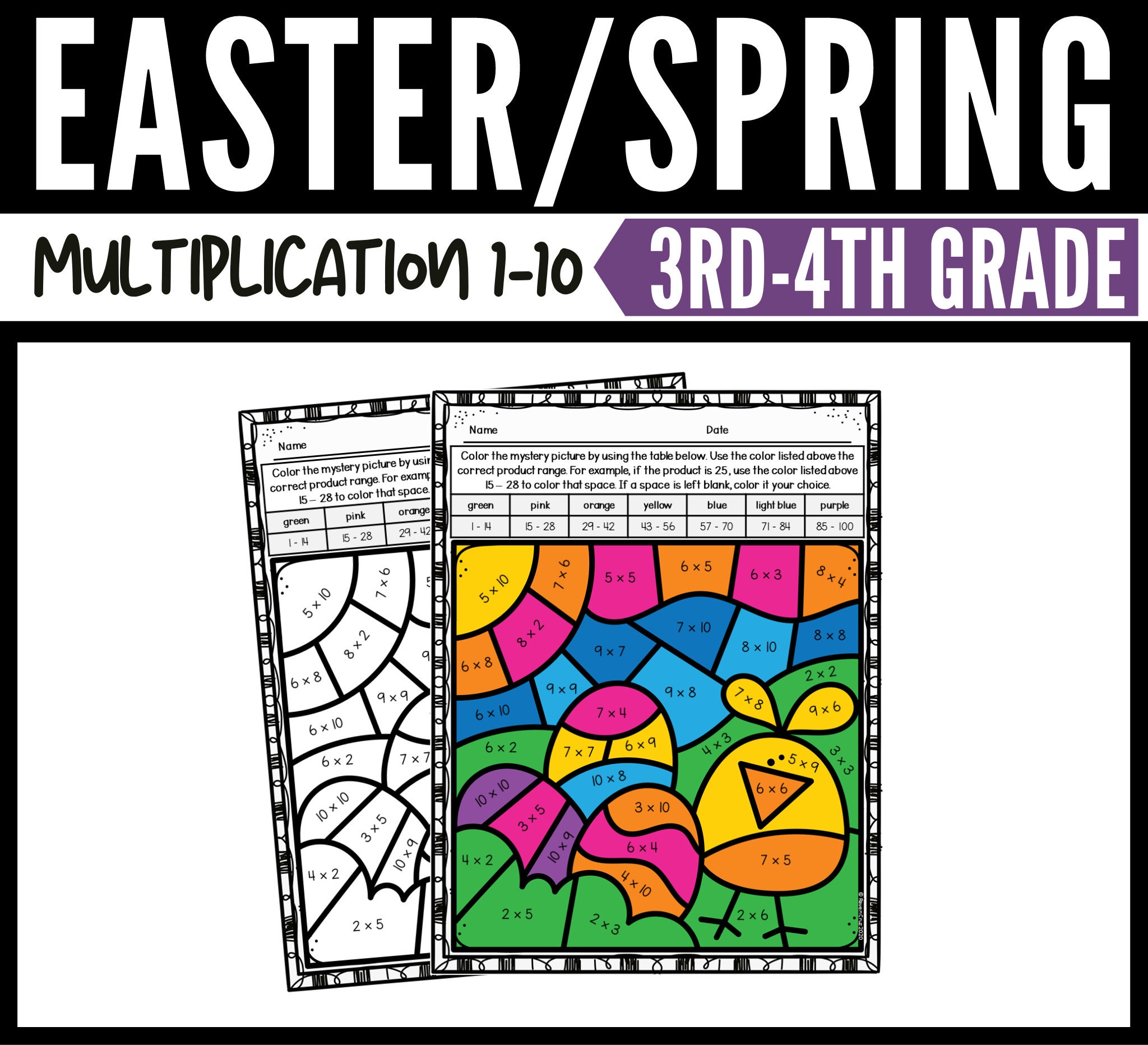 Easter Color by Number Multiplication Worksheets for 3rd Grade and 4th ...
