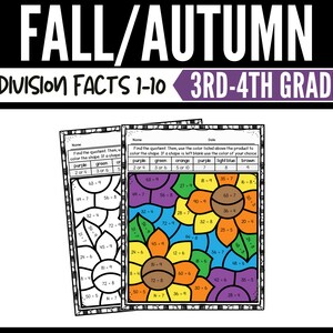 Fall Division Color by Number Worksheets for 3rd Grade and 4th Grade ...