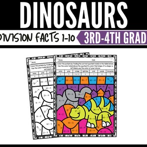 Dinosaur Division Color by Number Worksheets | 3rd Grade Multiplication ...