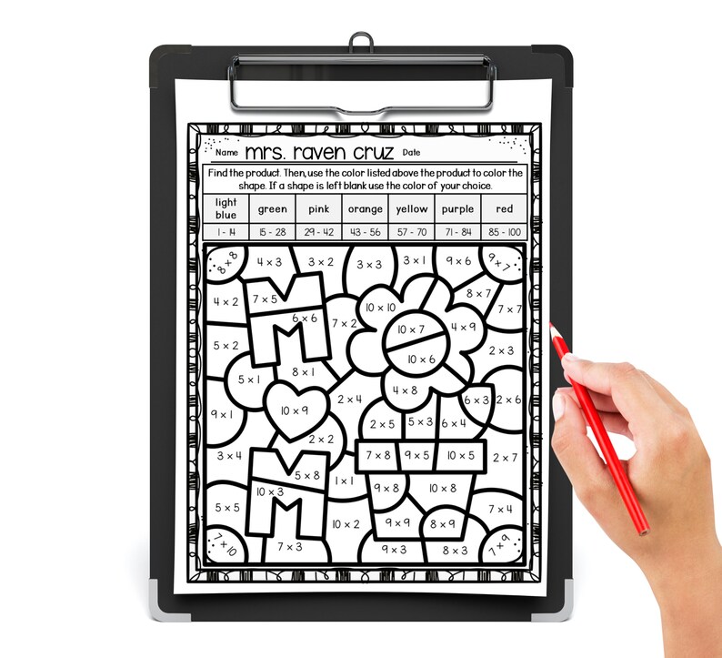 Mother's Day Multiplication Color by Number Worksheet, 3rd Grade Math ...