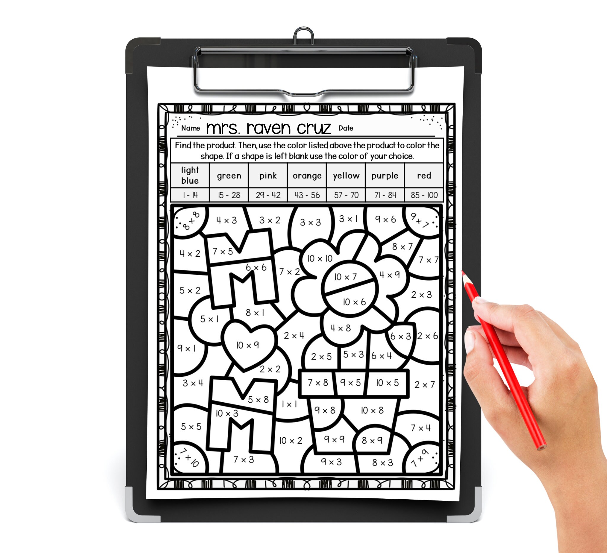 Mother's Day Multiplication Color by Number Worksheet, 3rd Grade Math ...