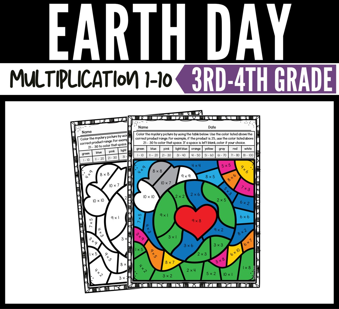 Earth Day Multiplication Color by Number Worksheets for 3rd Grade and ...