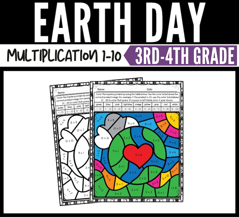 Earth Day Multiplication Color by Number Worksheets for 3rd Grade and ...