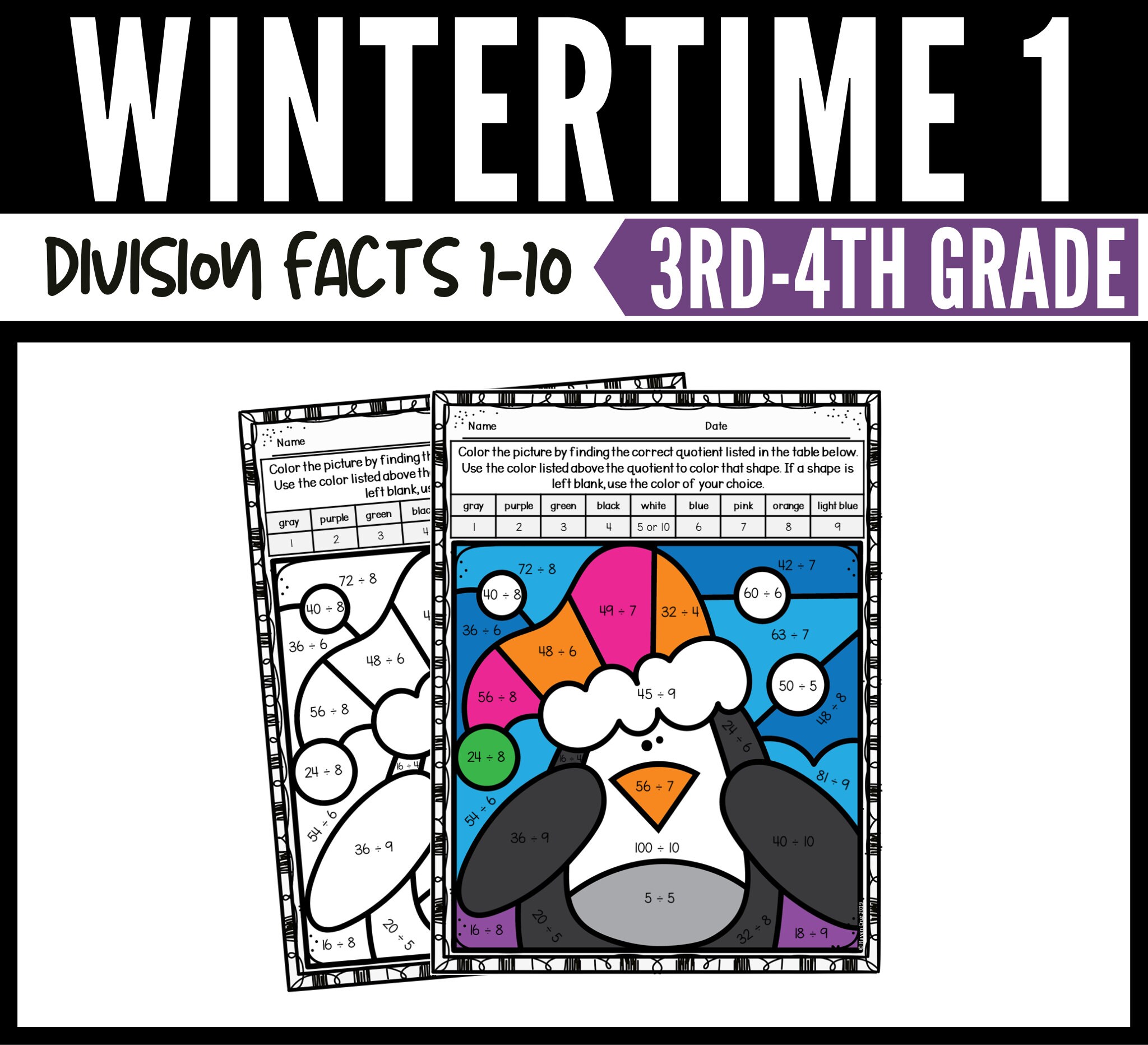 Division Color by Number Worksheets for Winter in 3rd Grade and 4th ...
