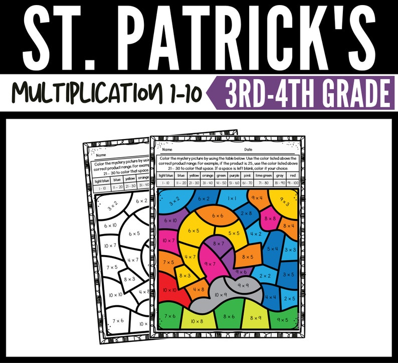 St Patrick's Day Color by Number Leprechaun Pot of Gold Multiplication ...