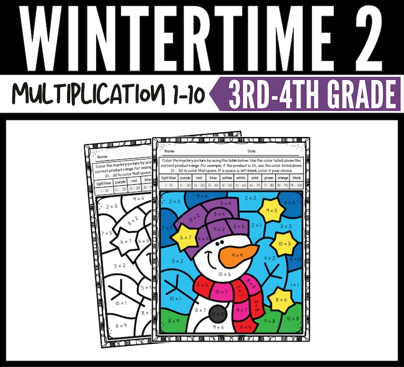 Winter Color by Number Multiplication Worksheets, Winter Classroom Math ...