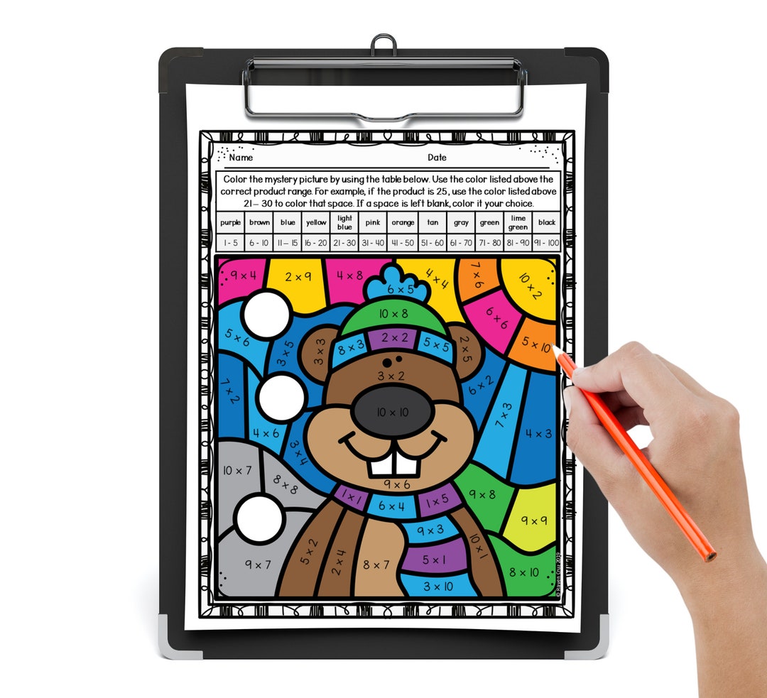 Groundhog Day Color by Number Multiplication Worksheets for 3rd Grade ...