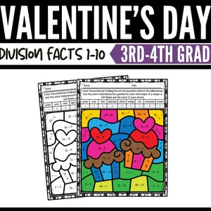 Valentine's Day Color by Number Division Worksheets for 3rd Grade and ...