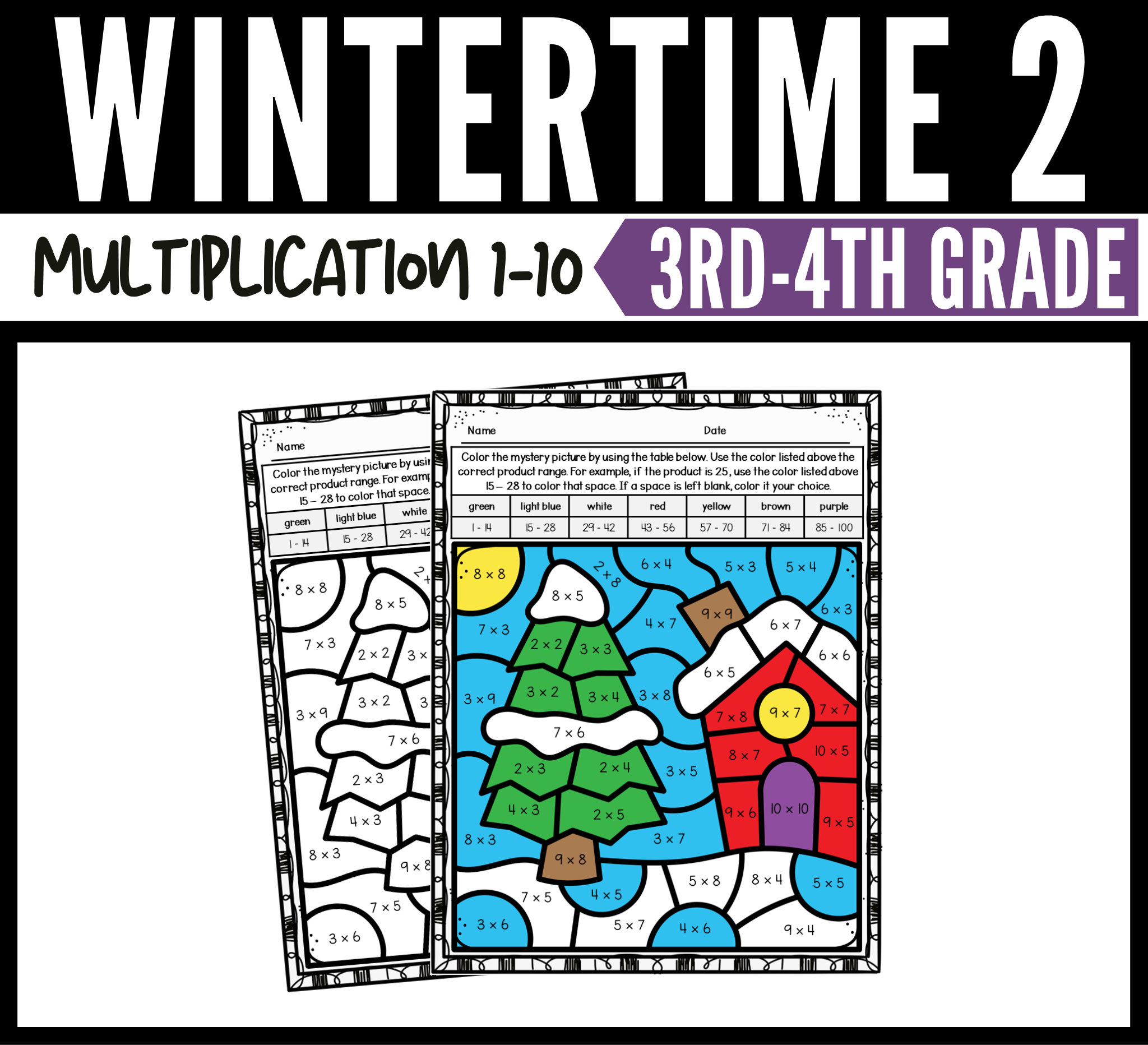 Winter Color by Number Multiplication Worksheets, Winter Classroom Math ...