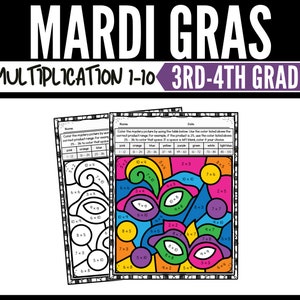 Mardi Gras Color by Number Multiplication Worksheets for 3rd-grade and ...