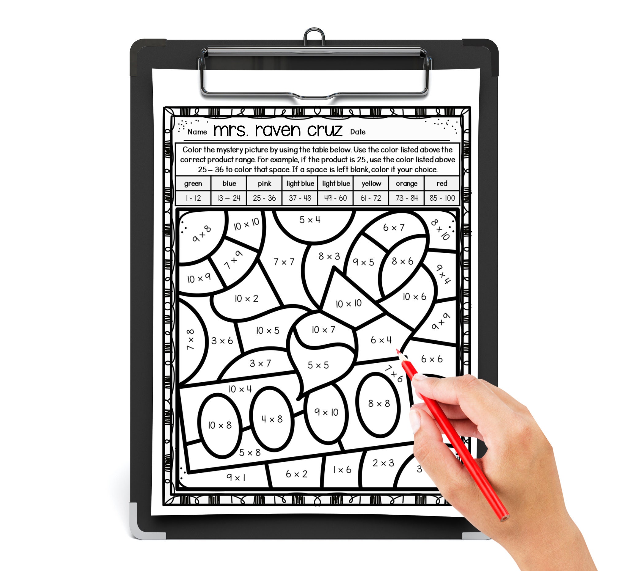 Back to School Supplies Multiplication Color by Number Worksheets for ...