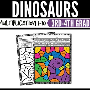 Dinosaur Multiplication Color by Number Worksheets | Fun 3rd Grade ...