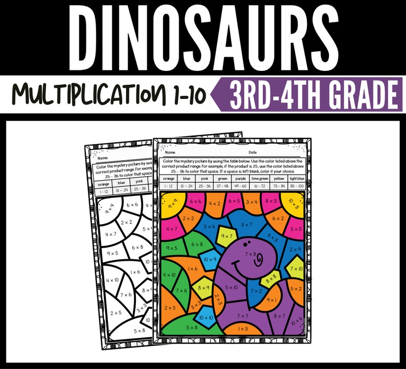 Dinosaur Multiplication Color by Number Worksheets | Fun 3rd Grade ...